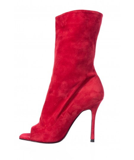 bottines Daim rouge hermès rouge à talon aiguille & bout ajouré