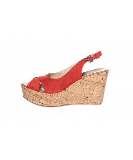 OSMOSE SHOES PARIS, compensé léger & confort cuir daim rouge Hermès.