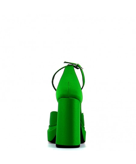 Escarpin Vera satin vert à talon carré