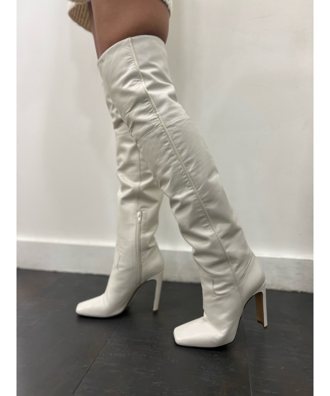 CUISSARDE A TALON RAYA CUIR BLANC ECRU