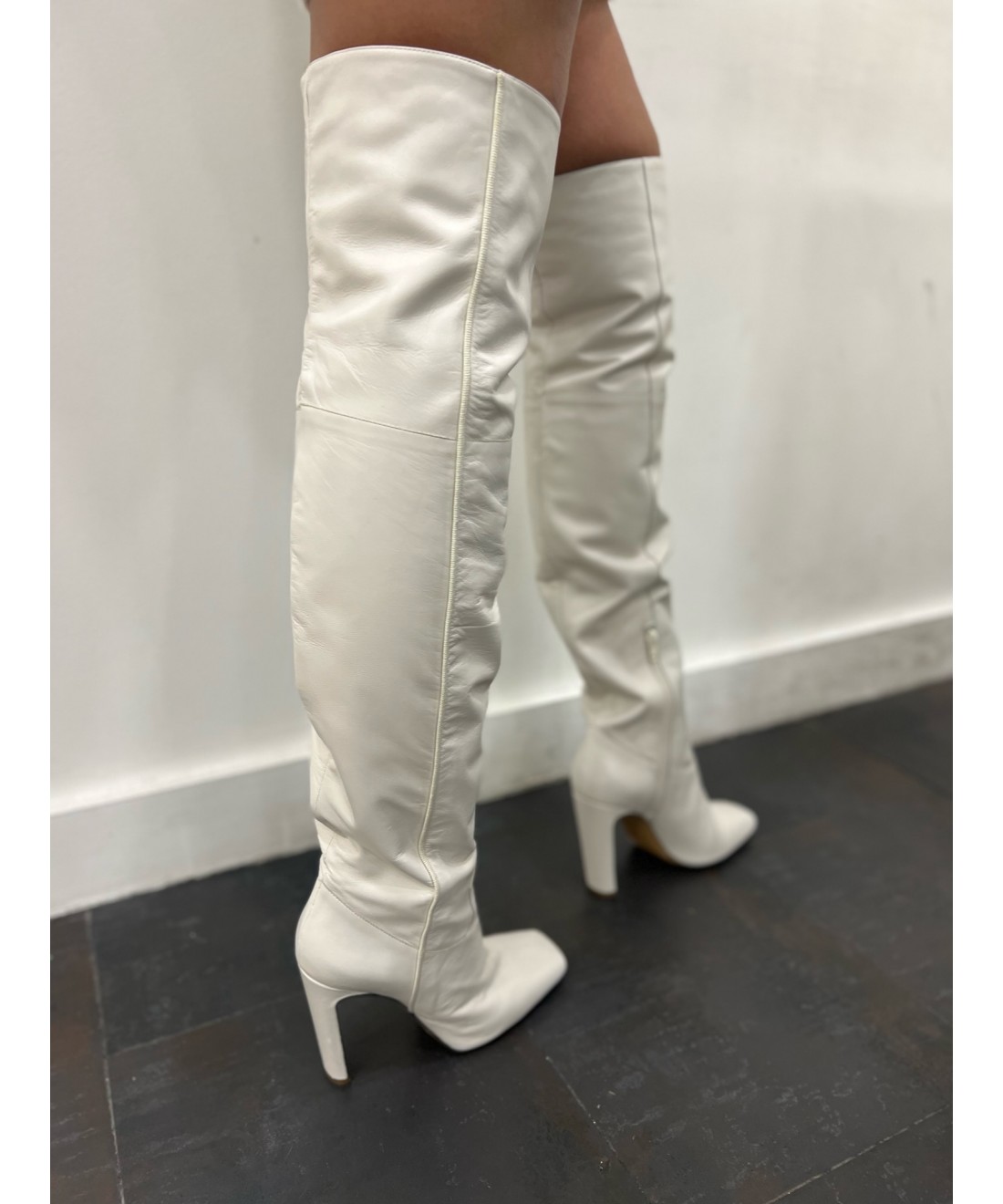 CUISSARDE A TALON RAYA CUIR BLANC ECRU