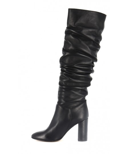 BOTTE SARAH PLISSEE CUIR NOIR